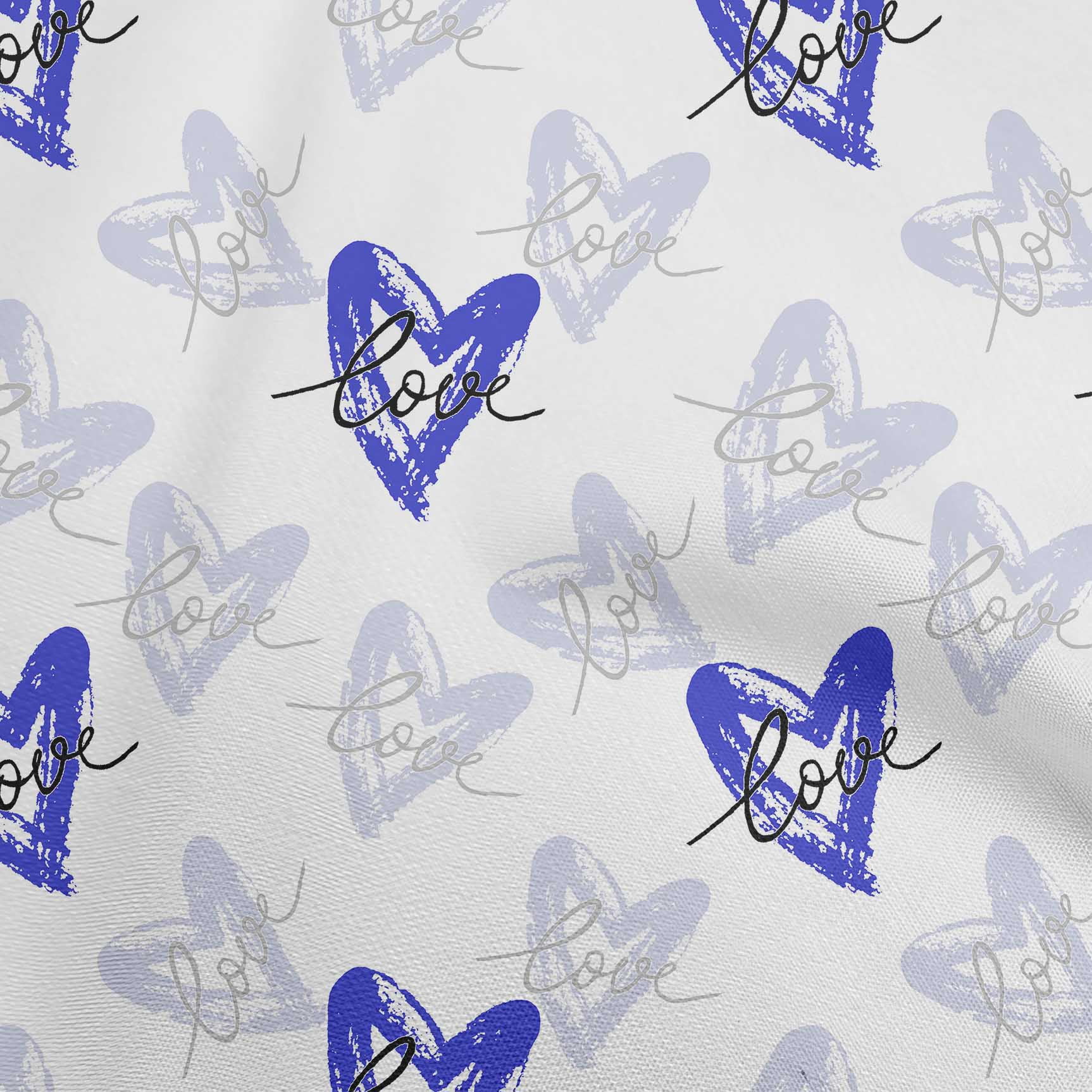 oneOone Cotton Poplin Blue Fabric Writing Love Quilting Supplies Print ...