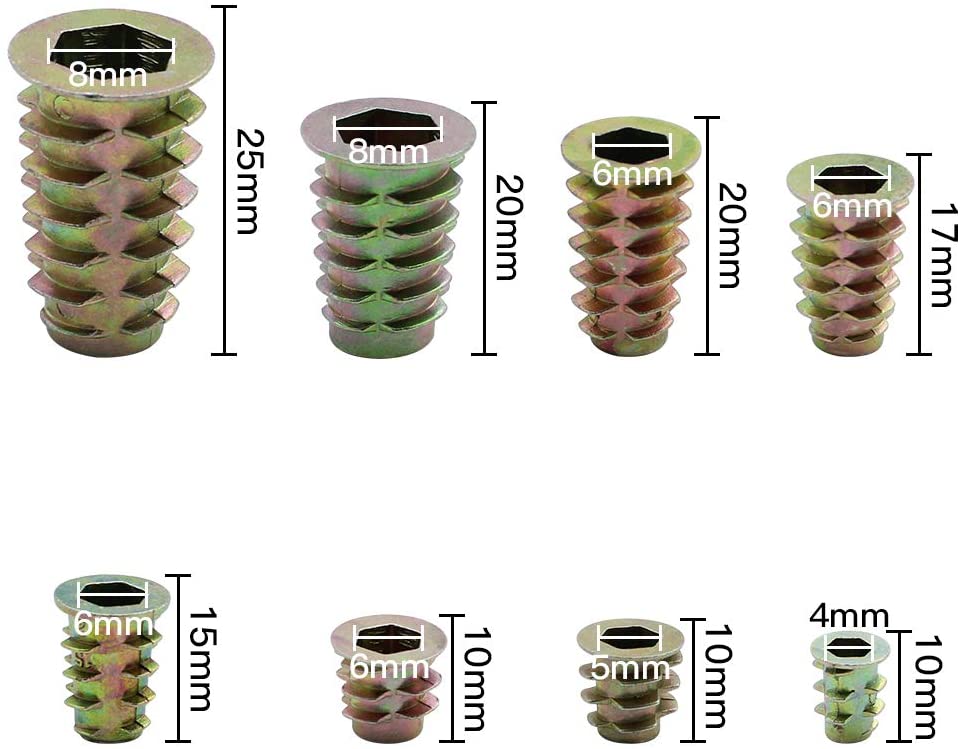 Buy 230 Pieces Zinc Alloy Hex Threaded Insert Nuts Threaded Inserts ...
