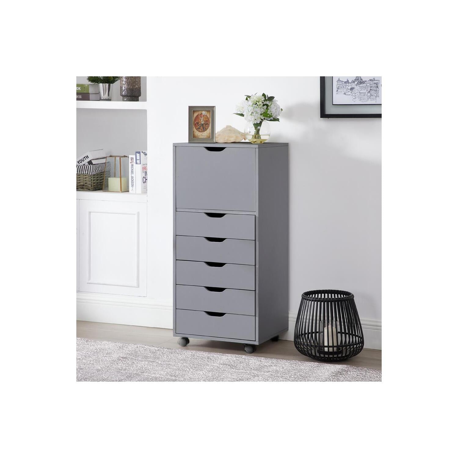 Accent Chest 7-Drawer Office Storage Cabinet by Naomi Home-Color:Gray ...