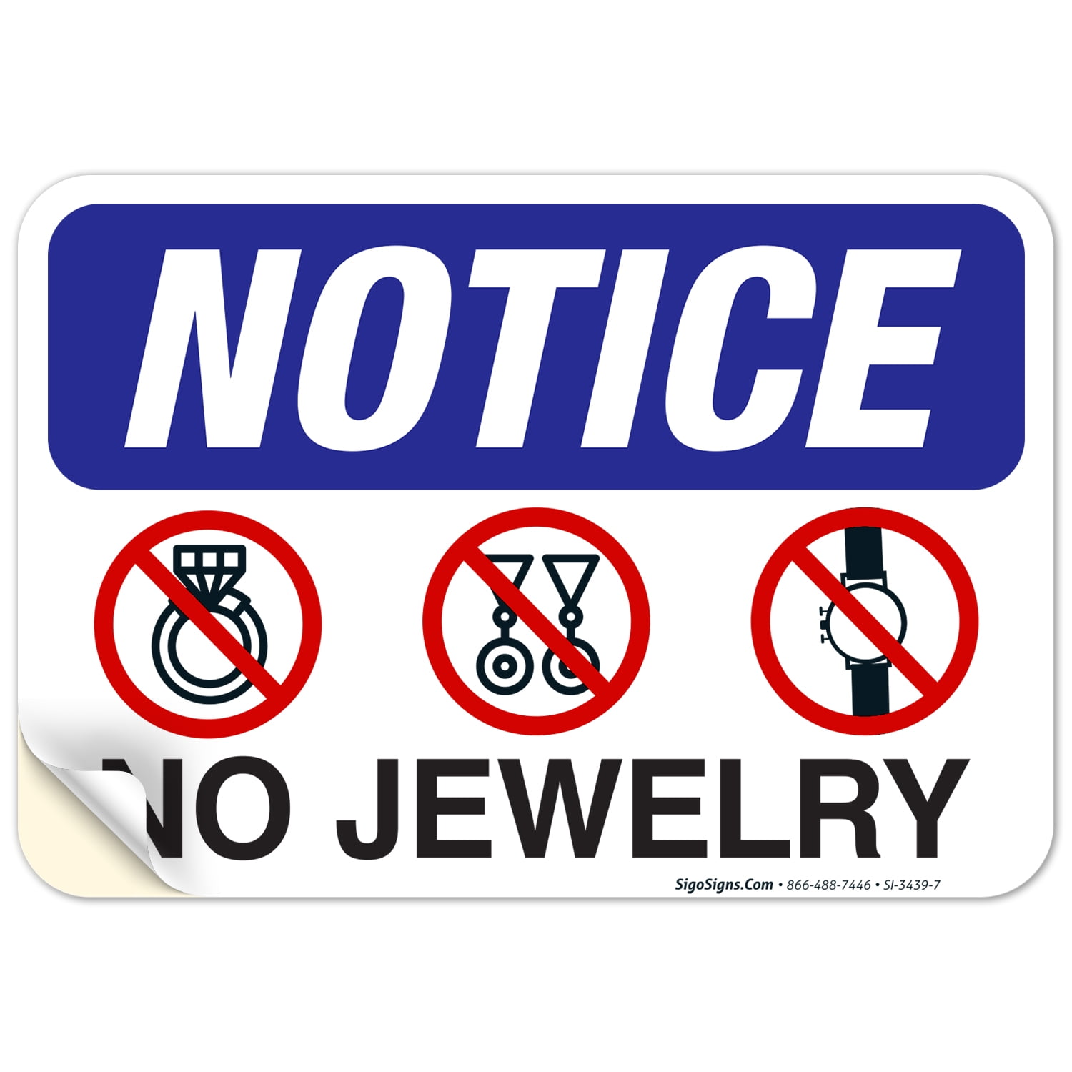 No Jewelry Sign, OSHA Sign, 10x7 Vinyl Sticker - Walmart.com