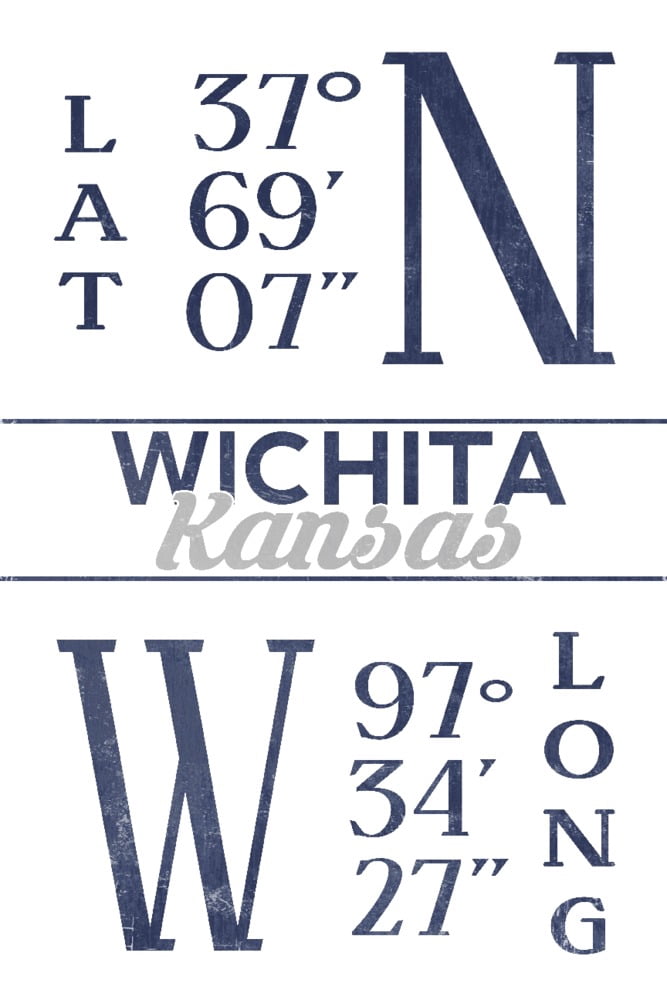 Wichita, Kansas, Latitude and Longitude (Blue) (16x24 Giclee Gallery ...