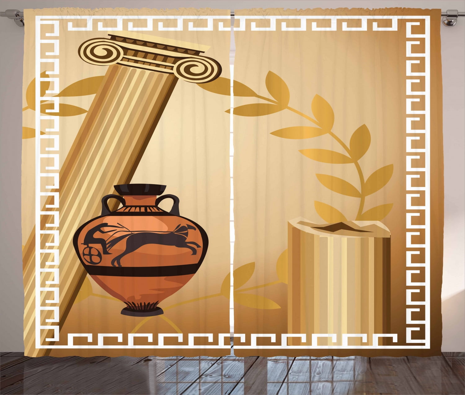 Toga Party Curtains 2 Panels Set, Antique Greek Columns Vase Olive ...