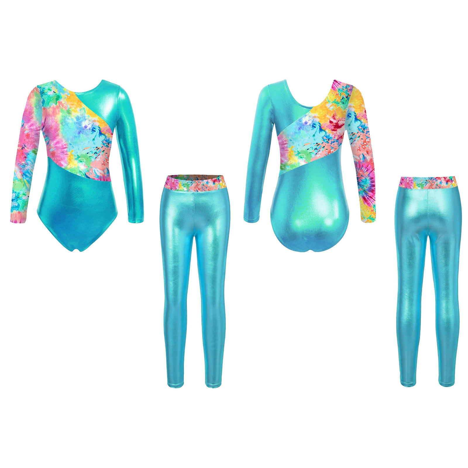 iiniim Kids Girls 2 Piece Gymnastics Outfits Shiny Long Sleeve Leotards ...