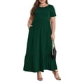 Mengpipi Womens Plus Size Casual Short Sleeve Crewneck Dress Flowy