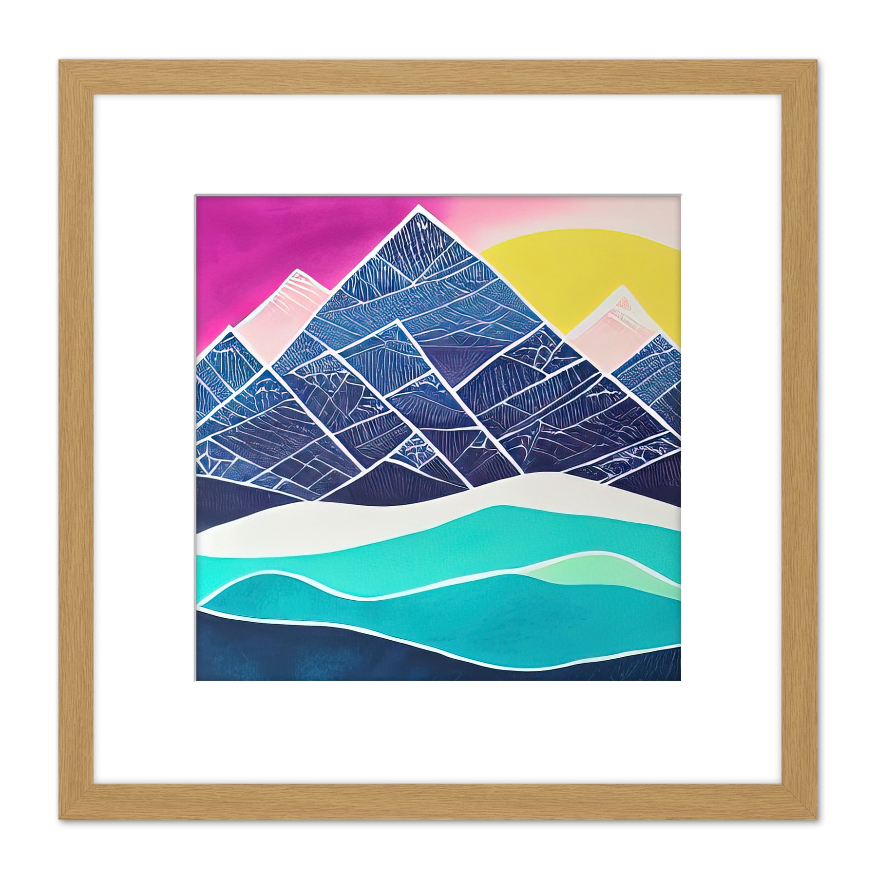 Mountain Peaks Landscape Winter Sunrise Stylised Boho Illustration ...