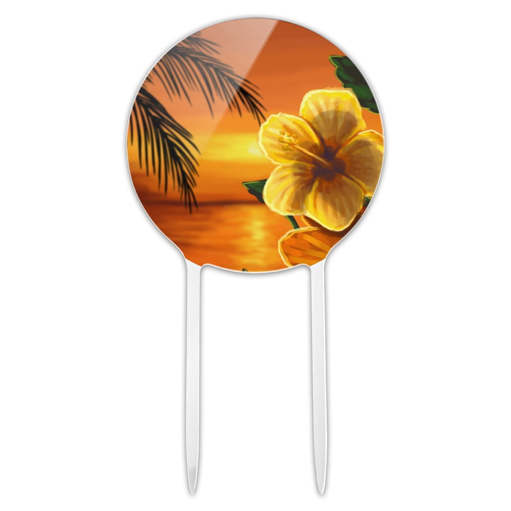 Acrylic Beach Sunset Hibiscus Flower Hawaiian Cake Topper Party ...