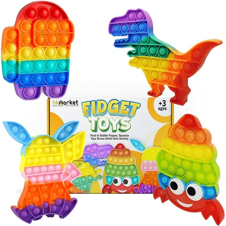 【4 Packs】 Push Pop Bubble Sensory Fidget, Push It Bubble Popper ...
