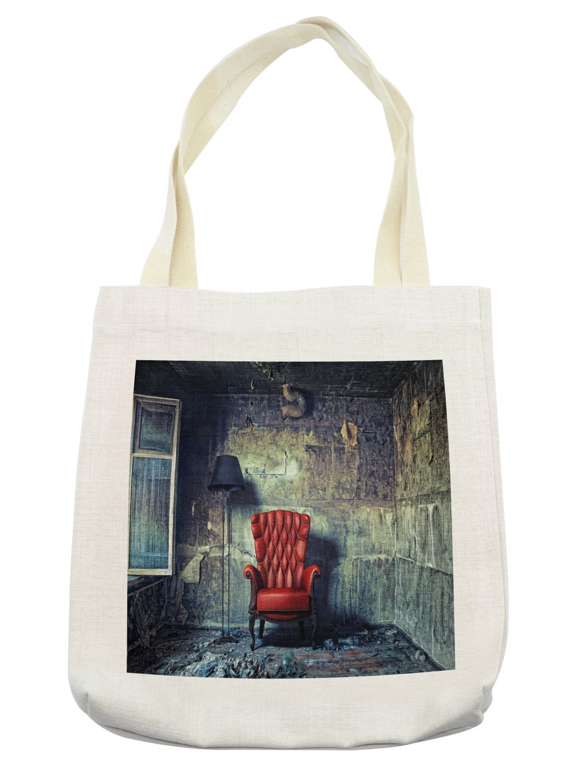 Antique Tote Bag, Old Armchair in Grunge Retro Interior Damaged Messy ...