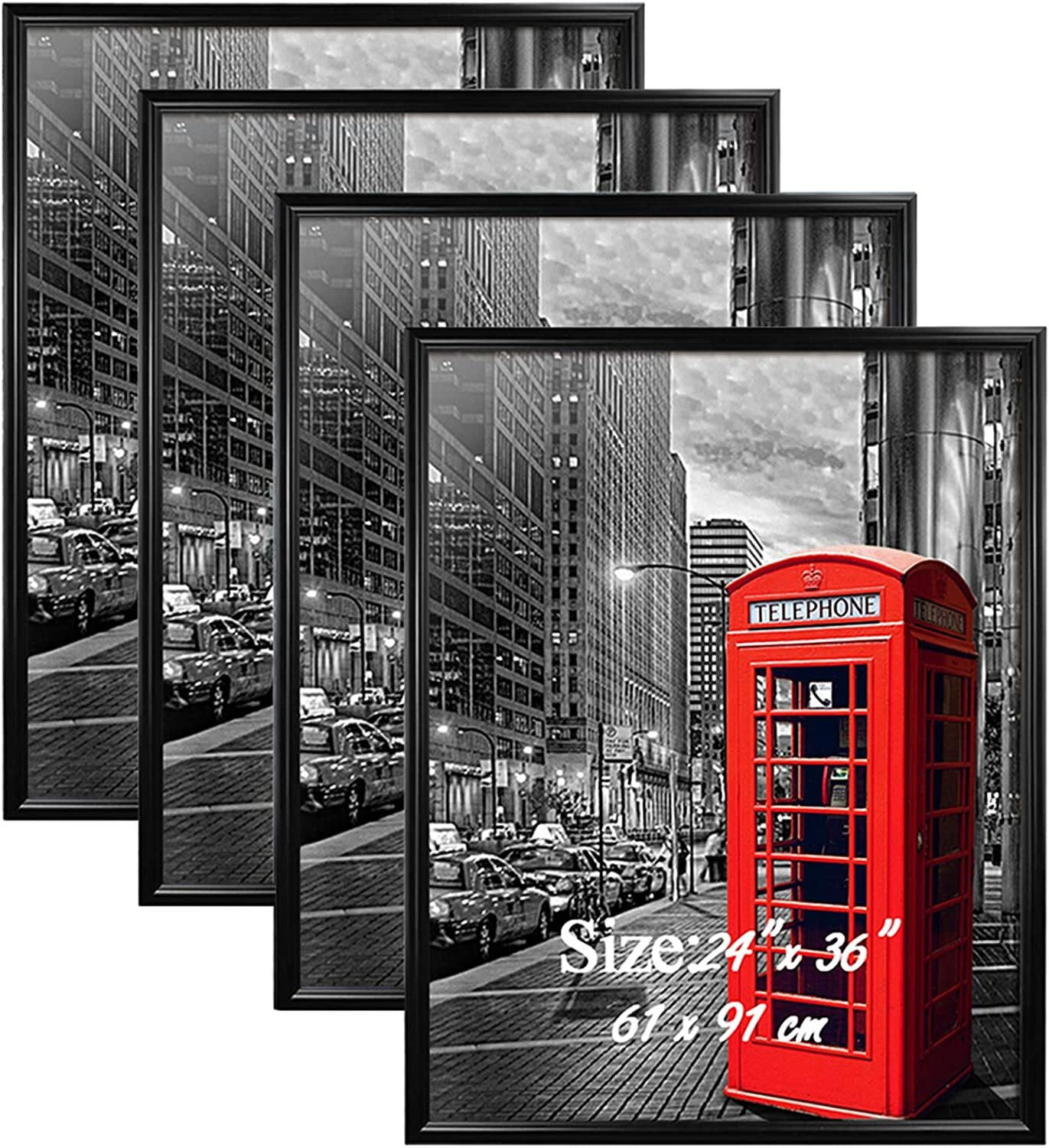24x36 Black Picture Frame Set of 4, Poster Frame for Wall Decor ...