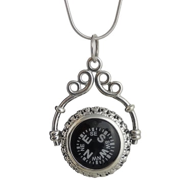 Sterling Silver Real Working Compass Locket Necklace, 18" Snake Chain ...