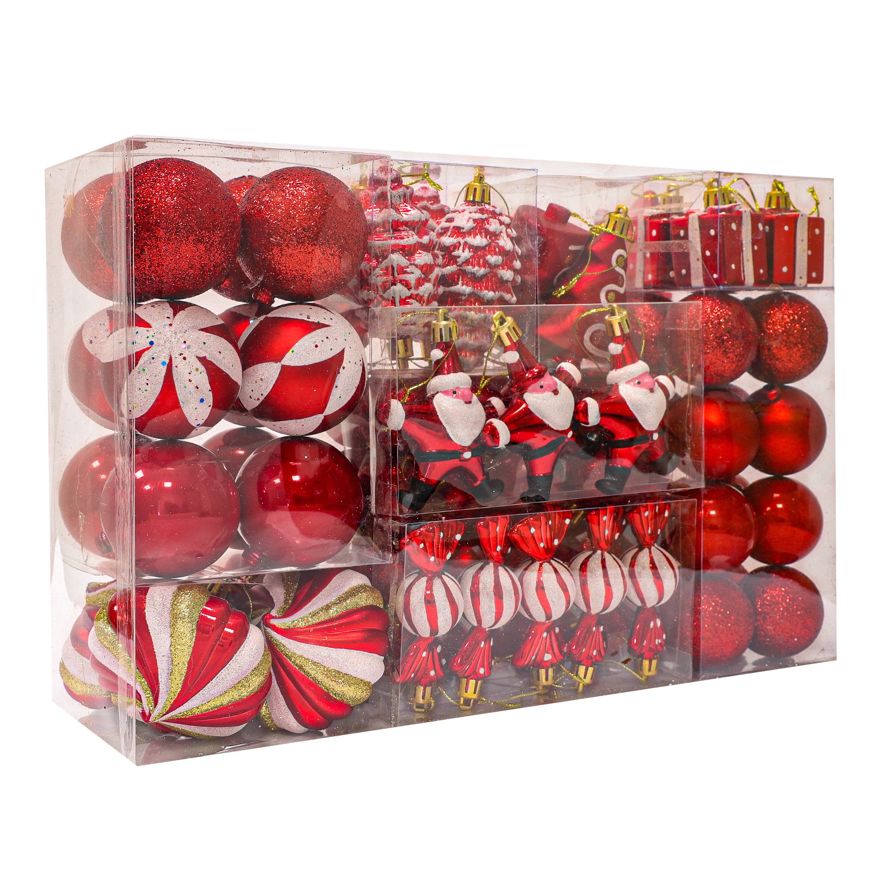 WBHome 105ct Assorted Christmas Ball Ornaments Set - RED, Shatterproof ...