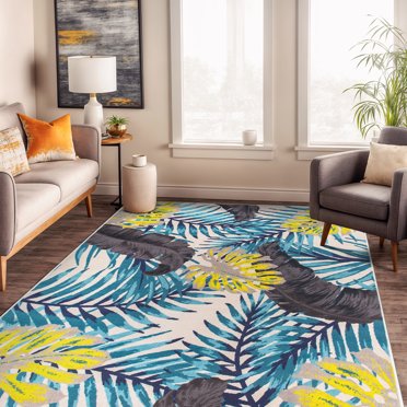 World Rug Gallery Contemporary Tropical Floral Leaves Non Slip Area Rug ...