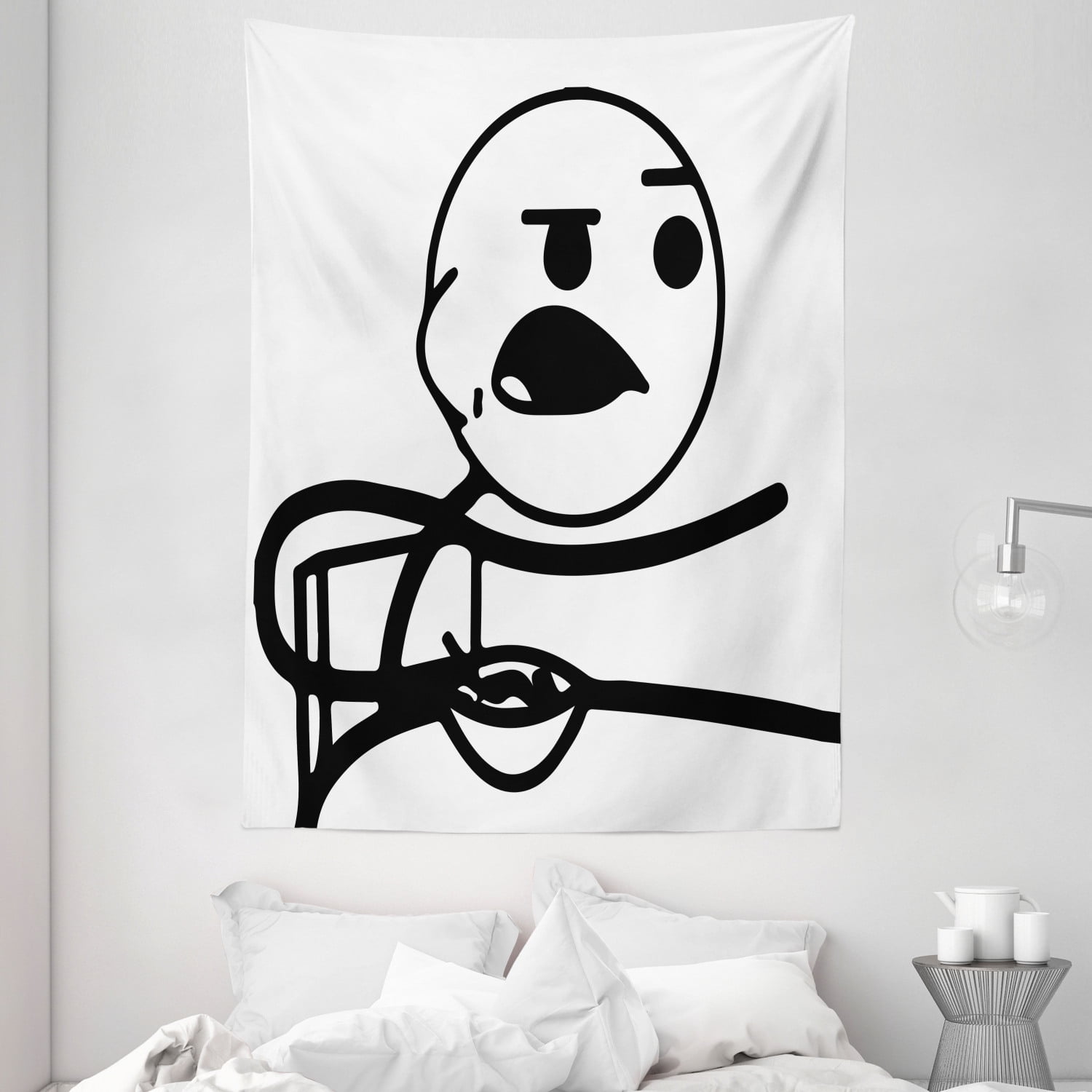 Humor Decor Tapestry, Funny Stickman on the Table with Grumpy Forever ...