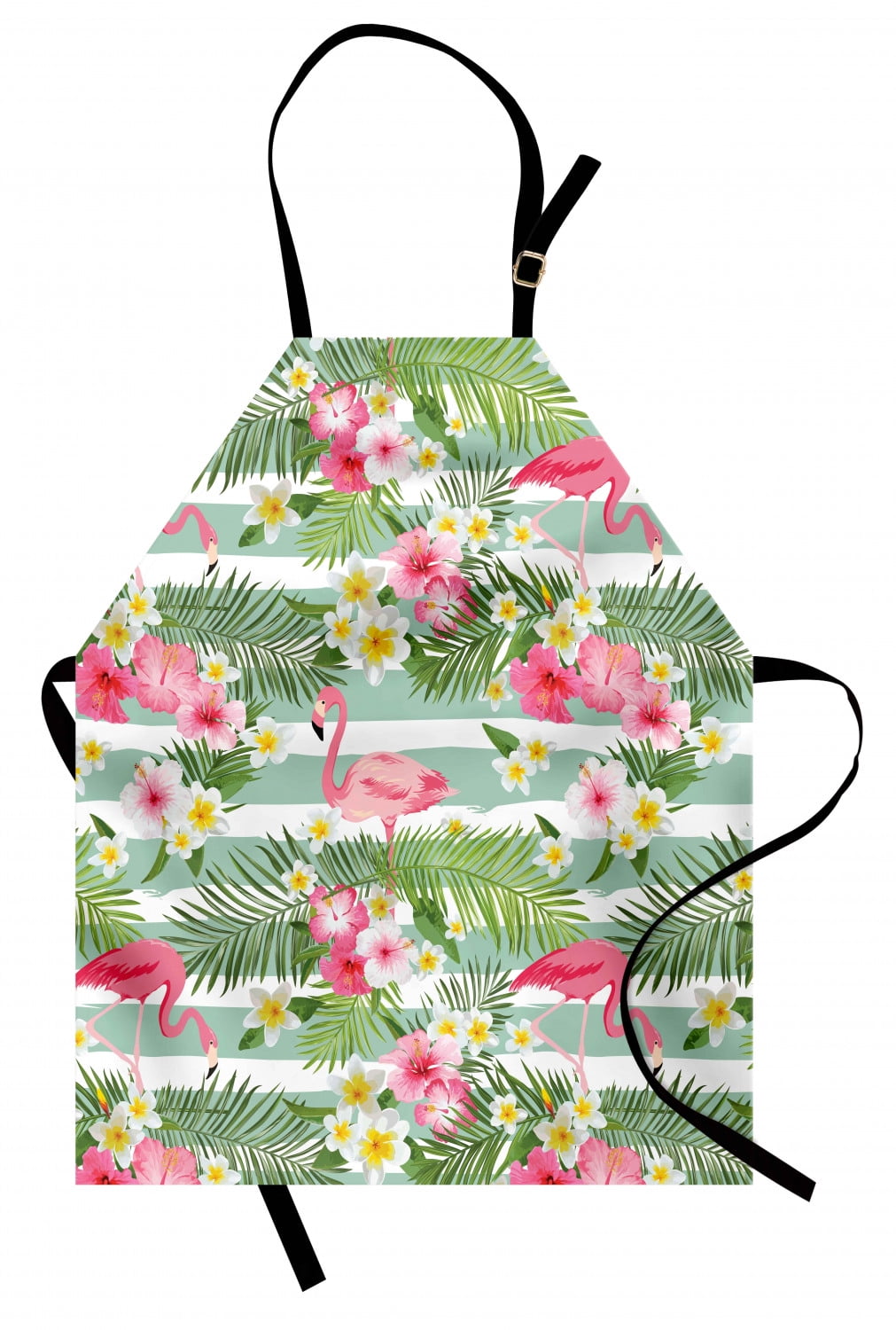 Flamingo Apron Flamingos with Exotic Hawaiian Leaves Flowers on Striped ...