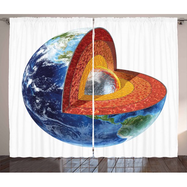 Earth Curtains 2 Panels Set, Earth Cross Section Showing the Inner Core ...