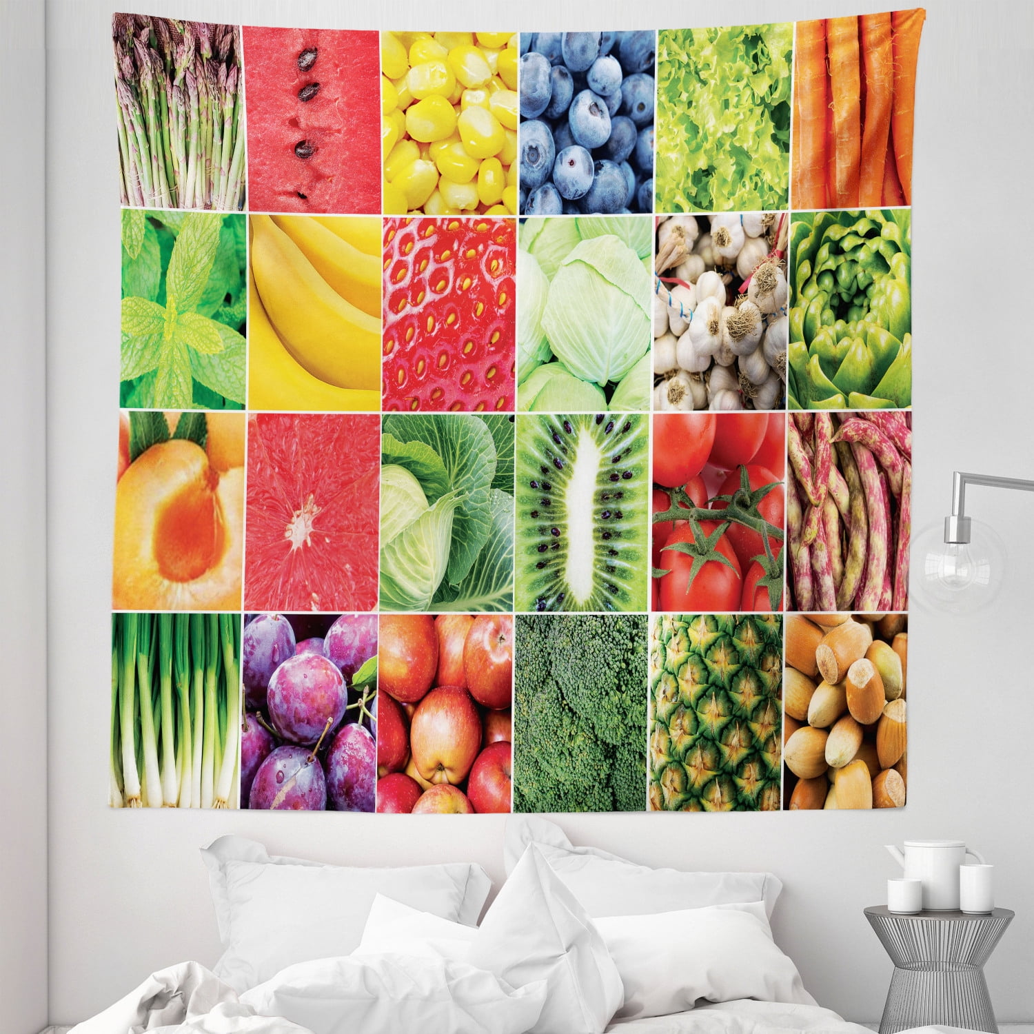 Food Tapestry, Colorful Design Squares Collage Vegetables and Fruits ...