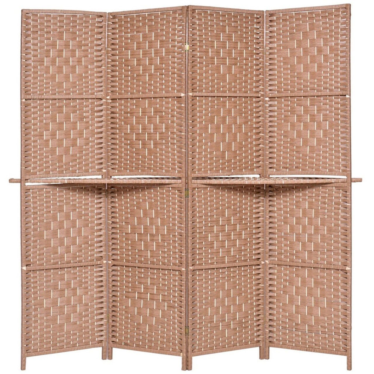Legacy Decor 4 Panel Diamond Weave Room Divider with Shelves Natural ...