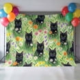Black Cat Backdrop for Photography, Orange Purple Yellow Pink Flower ...