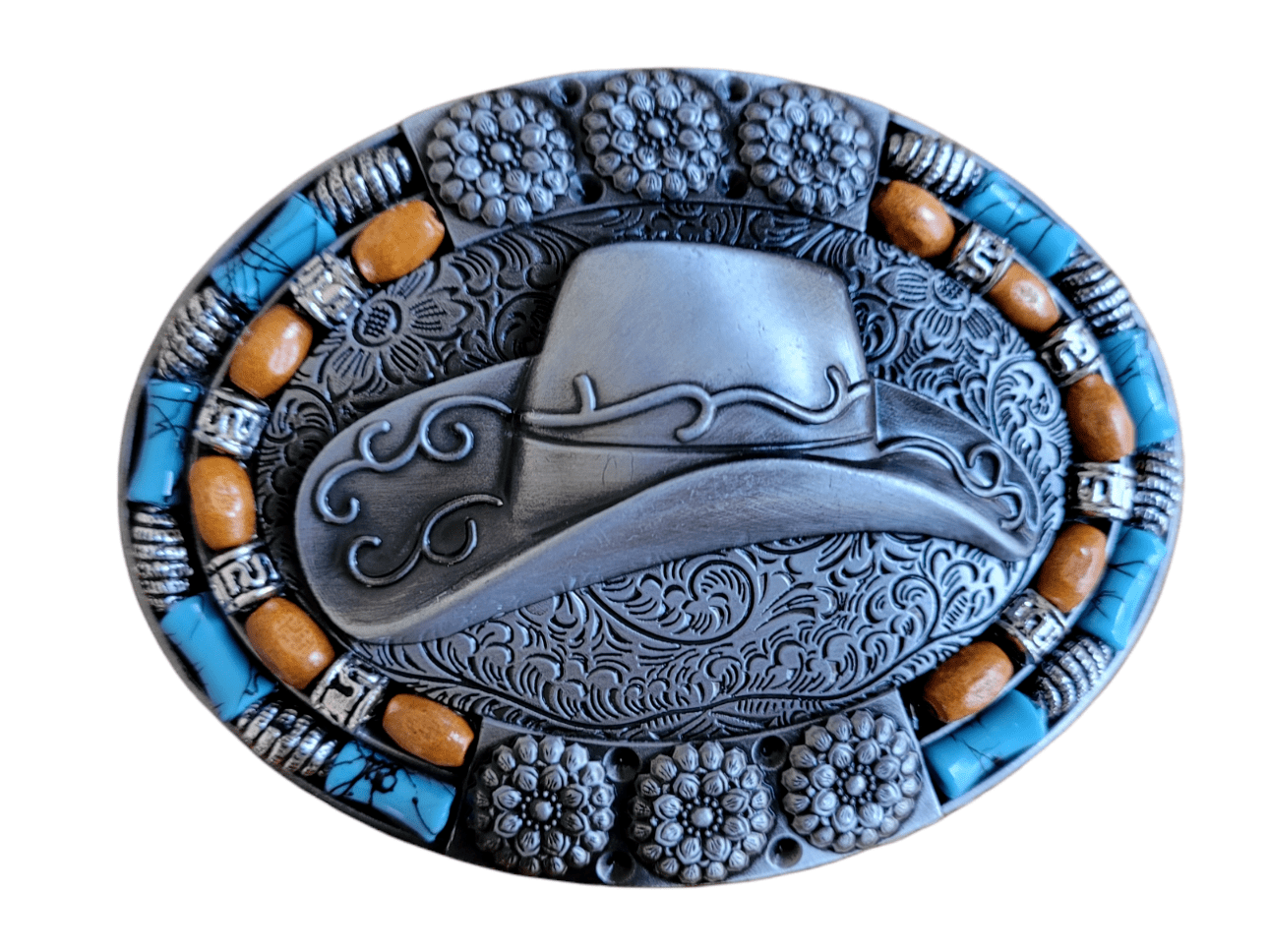 Antique Silver Cowboy Hat Buckle Western Turquoise Stone Belt Buckle ...