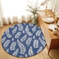 Beige Ferns Round Area Rugs 3 ft, Marine Plants Fronds Floral Navy Blue ...