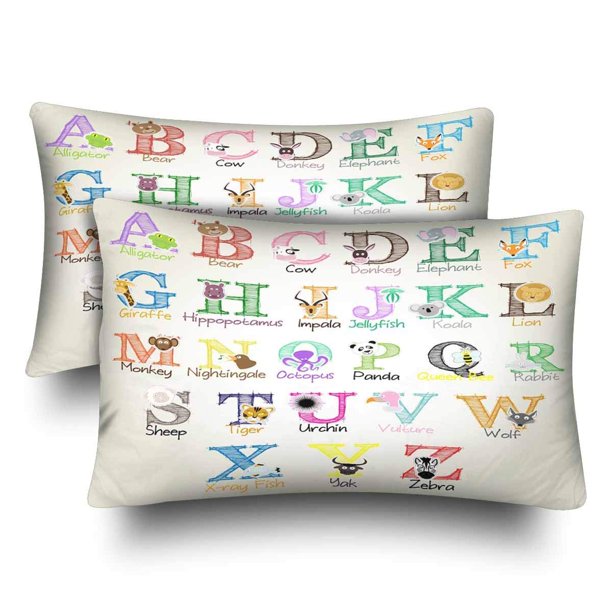 GCKG Animal Alphabet ABC Pillow Cases Pillowcase 20x30 inches Set of 2 ...
