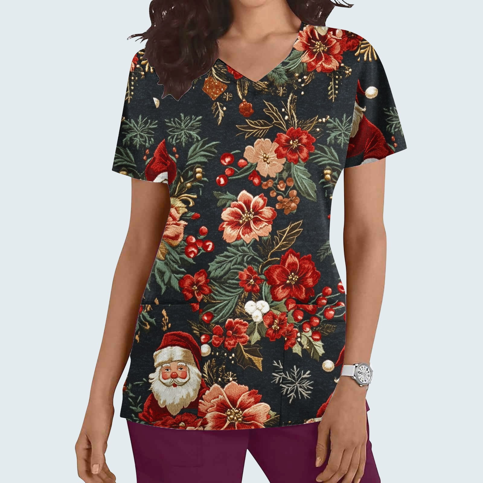 Click here for Styesk Scrubs For Women Xmas Printed Short Sleeve... prices