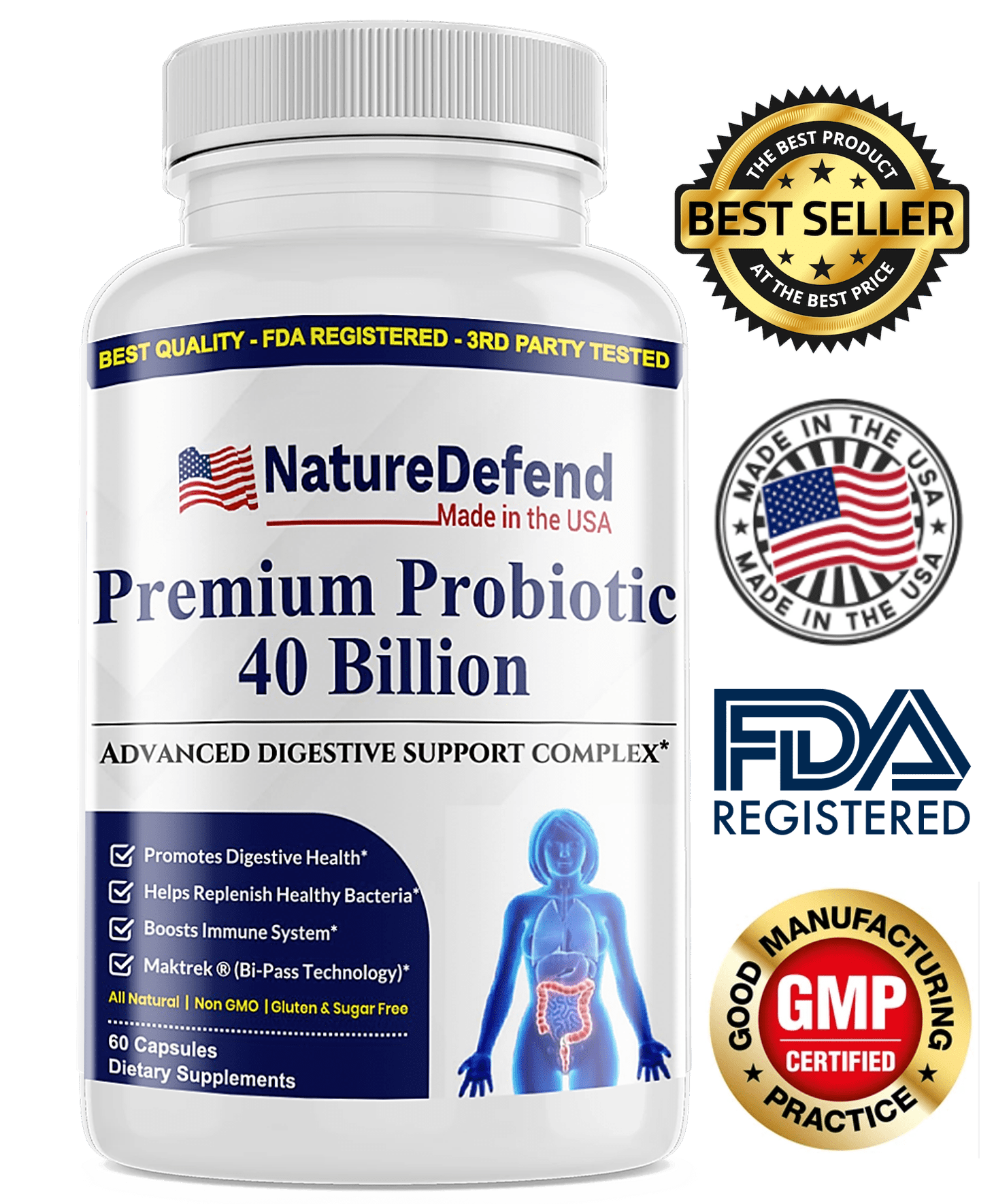 Probiotics 40 Billion CFU Guaranteed Potency. Digestive and Immune! US ...