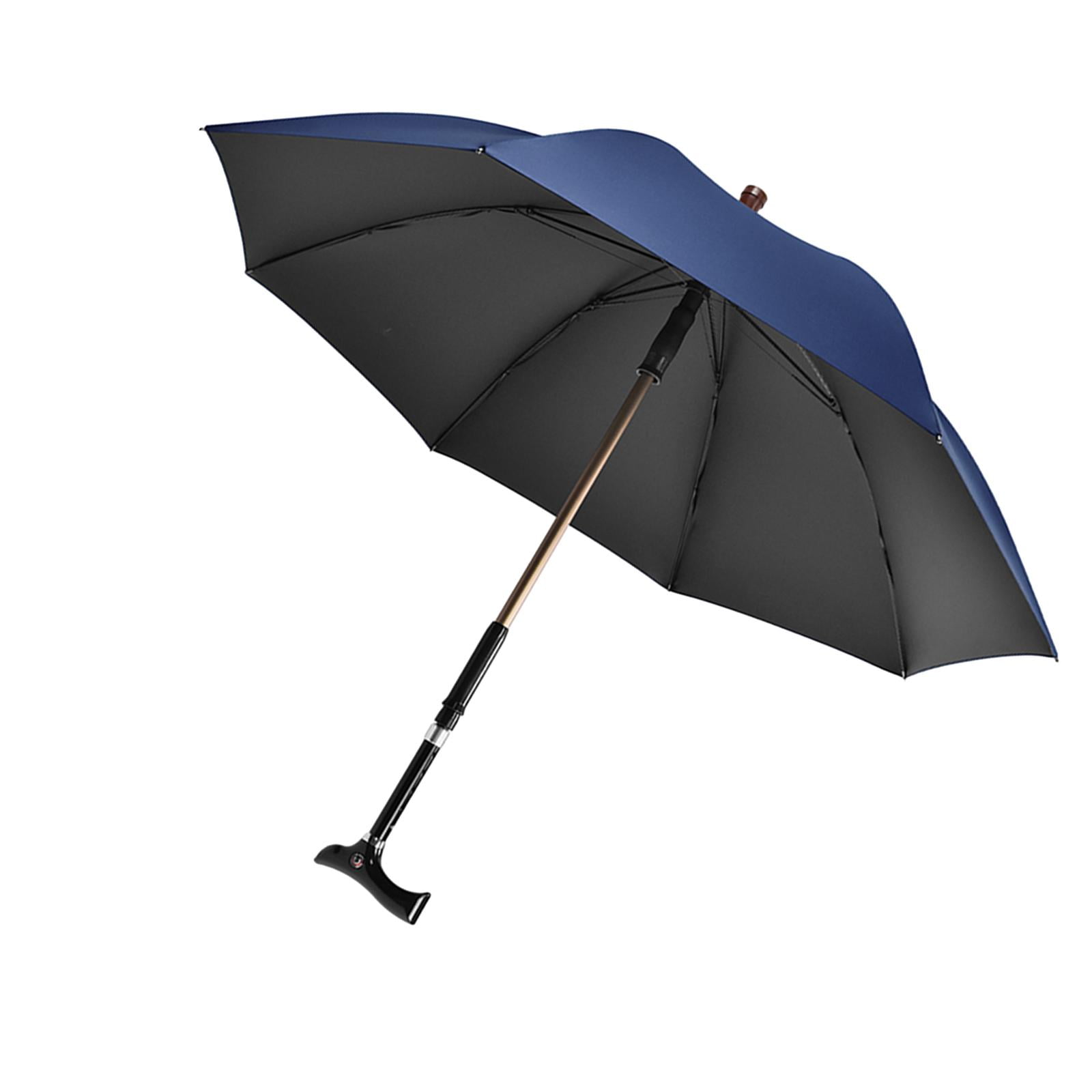 Walking Rod Umbrella Rain Umbrella Windproof Sun Protection Crutch Umbrella Cane Blue