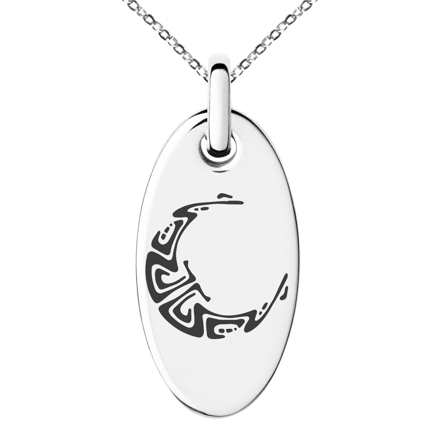 Stainless Steel Mayan Crescent Moon Rune Engraved Small Oval Charm ...