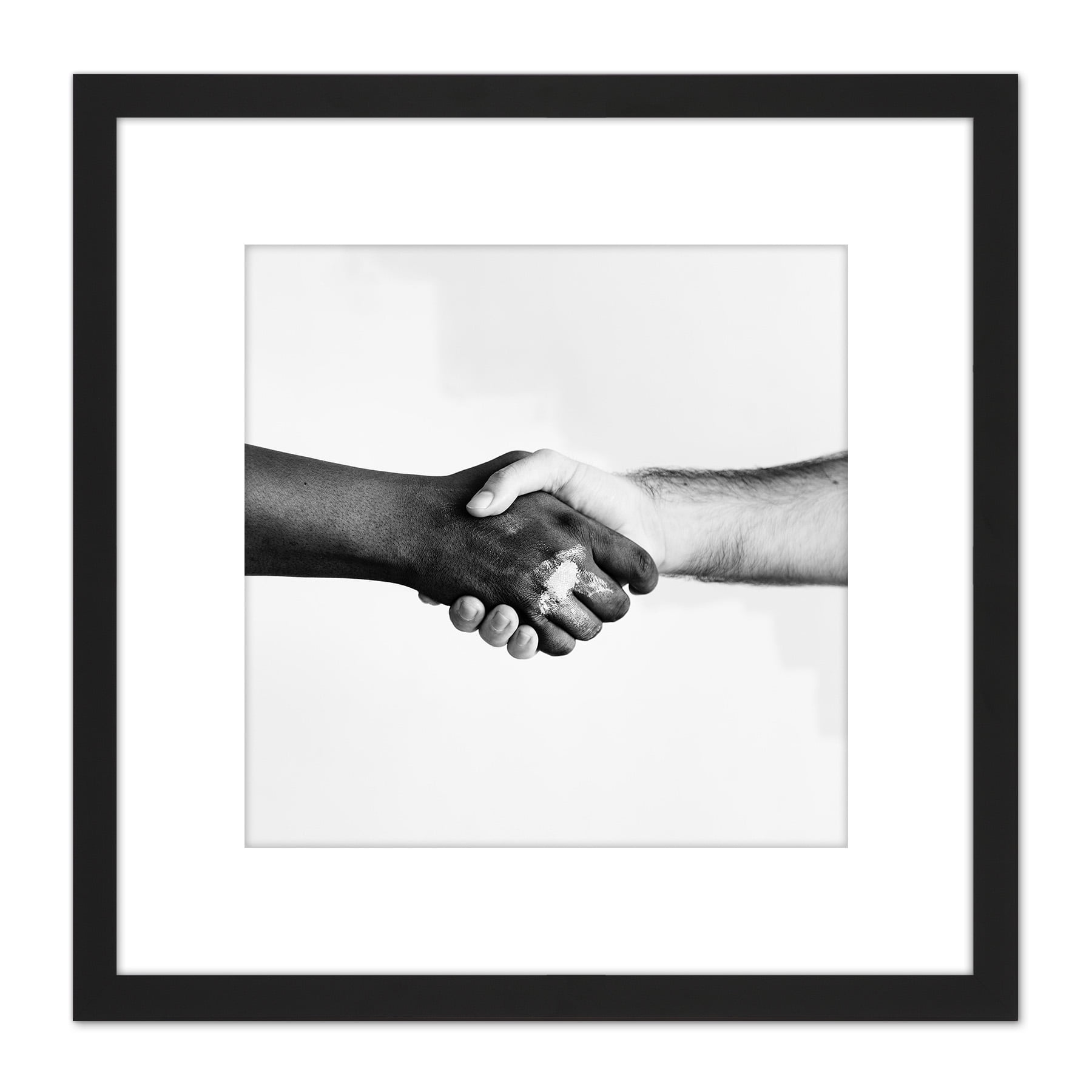 Handshake Greeting Arms Black White 8X8 Inch Square Wooden Framed Wall ...