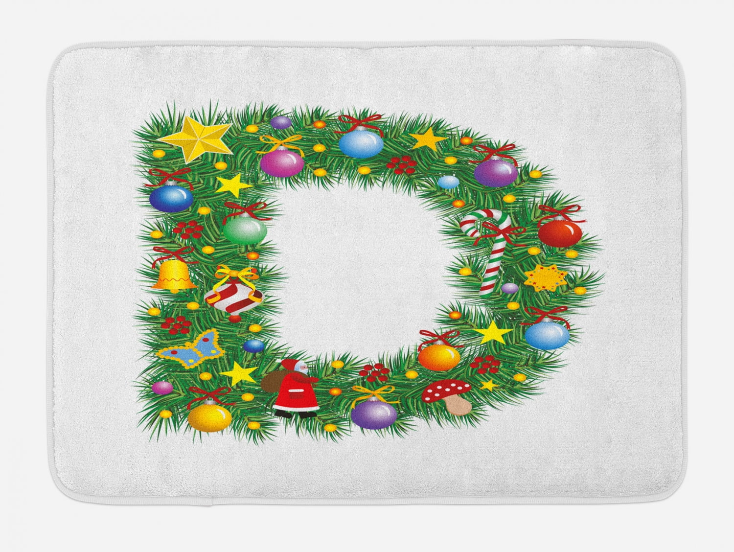 Letter D Bath Mat, Pine Tree Pattern with Vibrant Colored Christmas ...