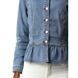 INSPIRE CHIC Women's Denim Jacket Button Down Peplum Hem Long Sleeve Cropped Washed Jean Jacket ...