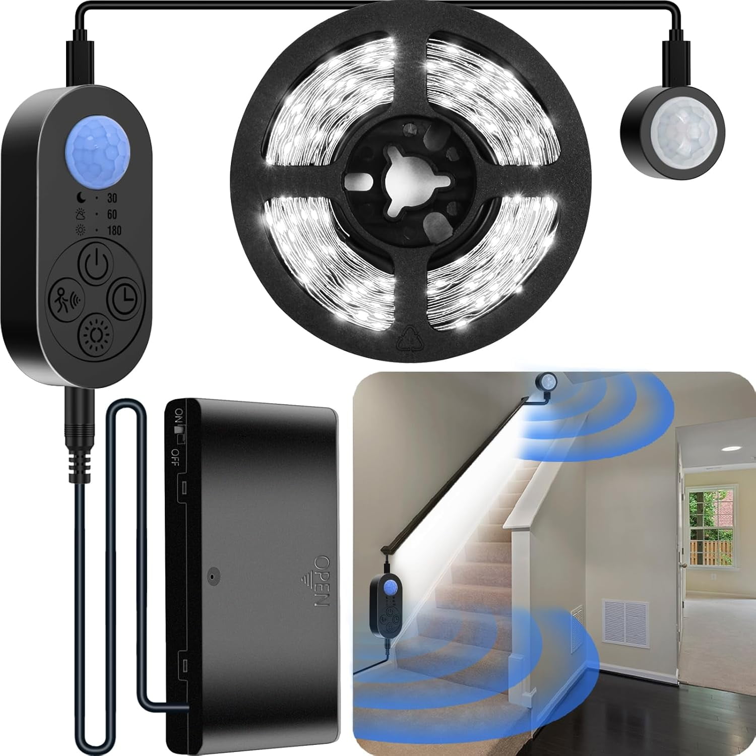 AIR-Dual Motion Sensor Light Indoor - 8pcs AA Battery Powered Motion ...