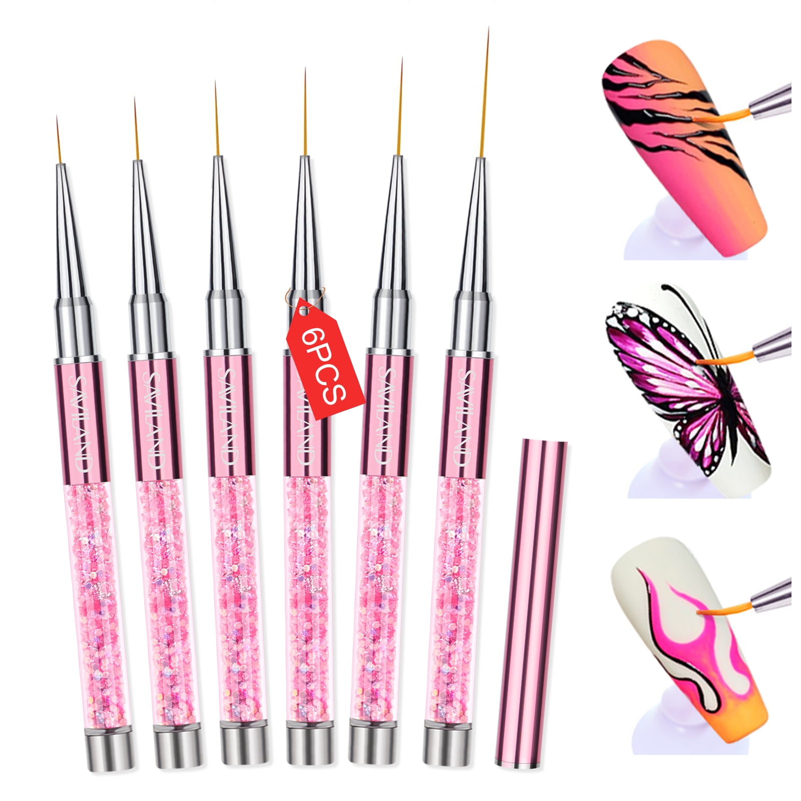 Saviland 6Pcs Nail Art Liner Brushes Set - Gel Nail Polish Brush ...