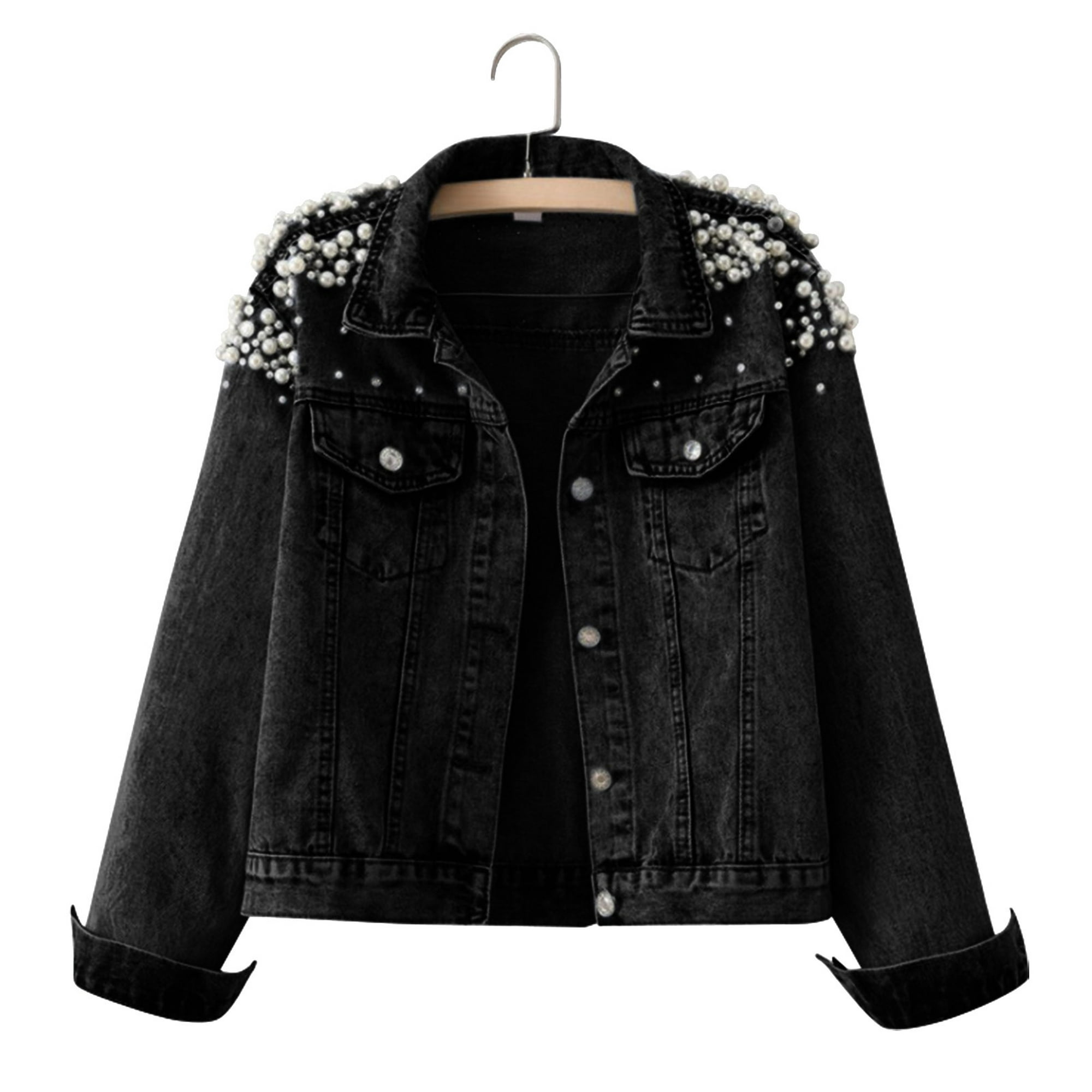 Click here for Bmisegm Womens Pearls Beading Denim Jackets Slim E... prices