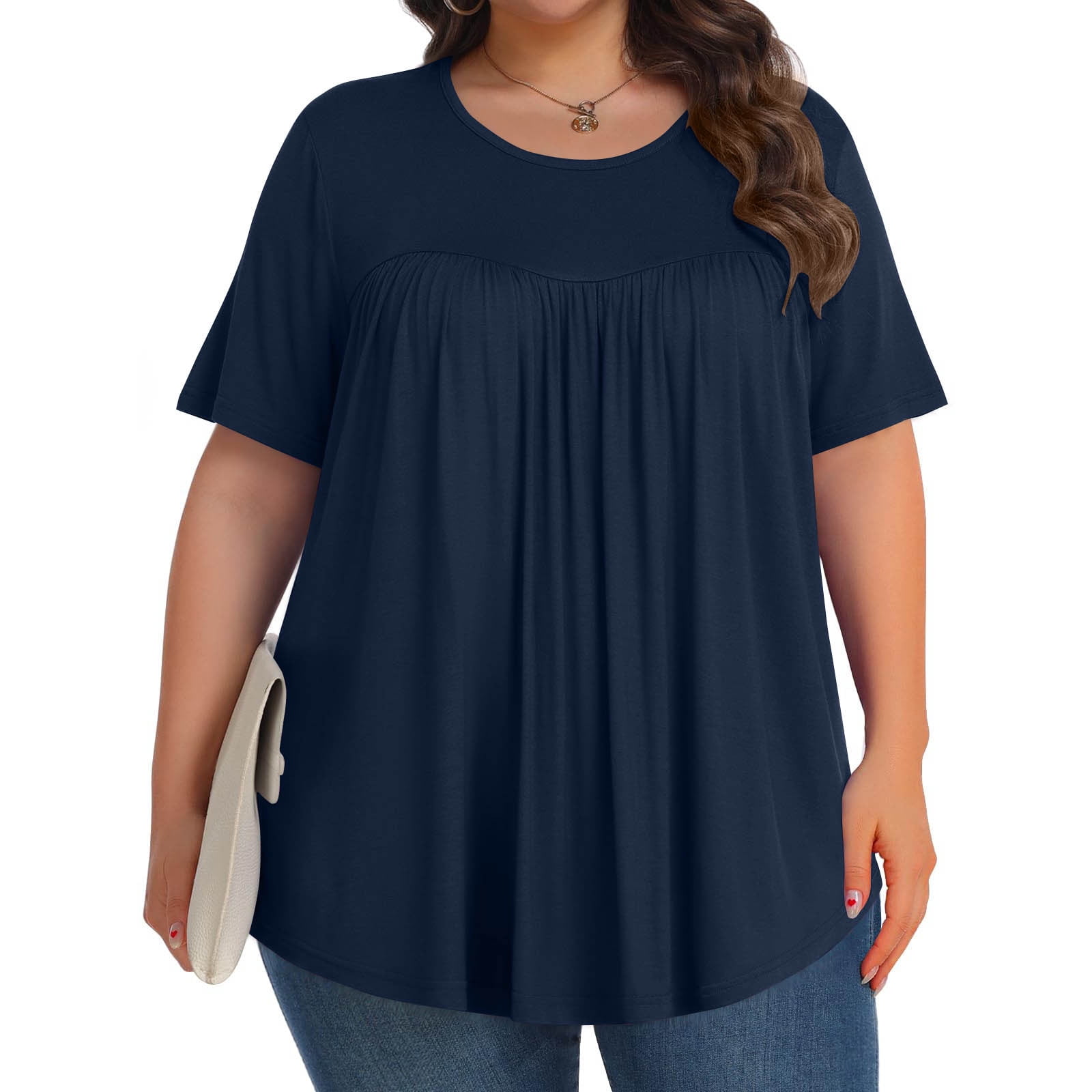 Click here for Aqestyerly Womens Plus Size Short Sleeve Solid Rou... prices