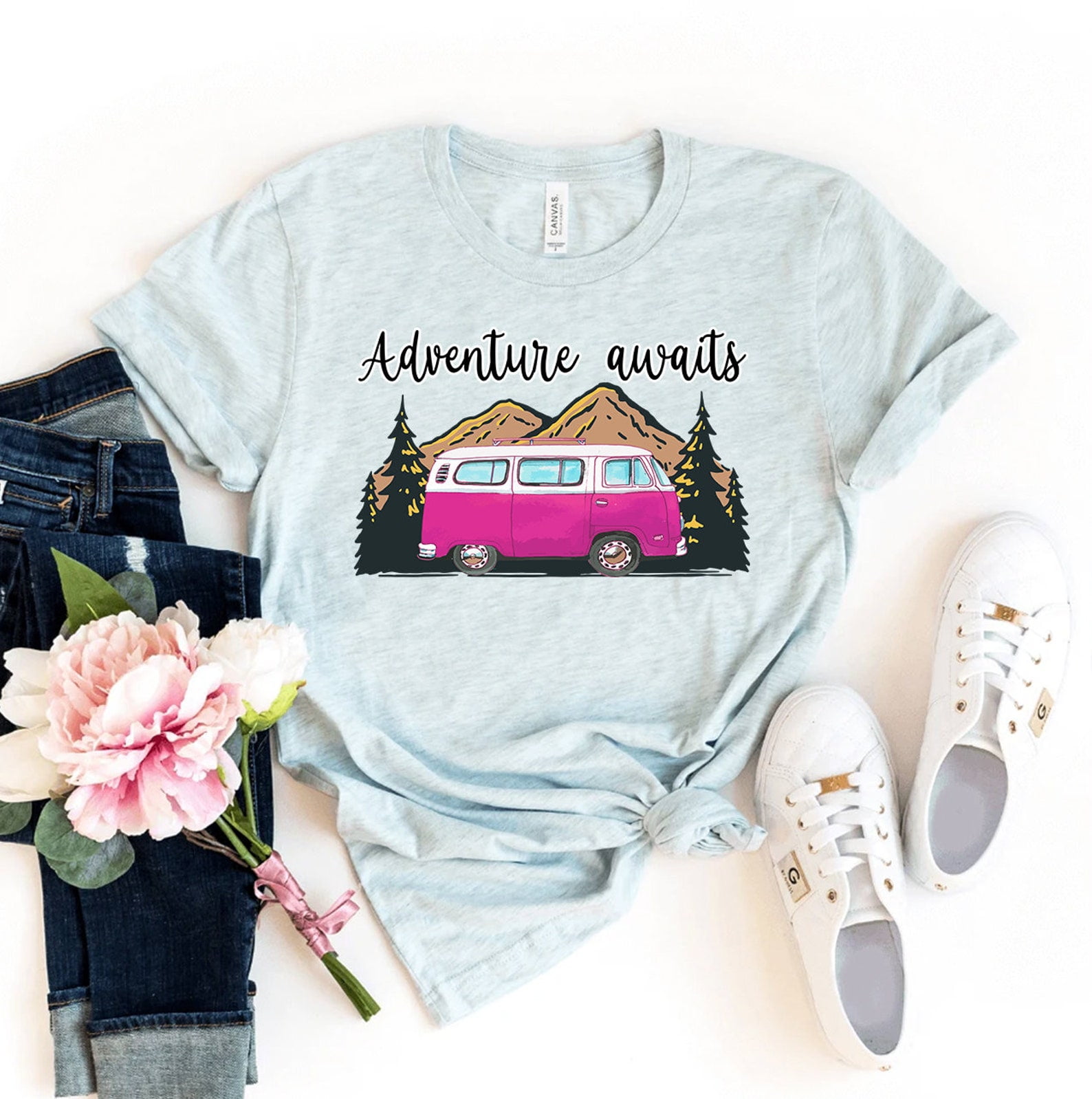 Adventure Awaits T-shirt Camping Shirt Travel Gift Hiking Tee Nature ...