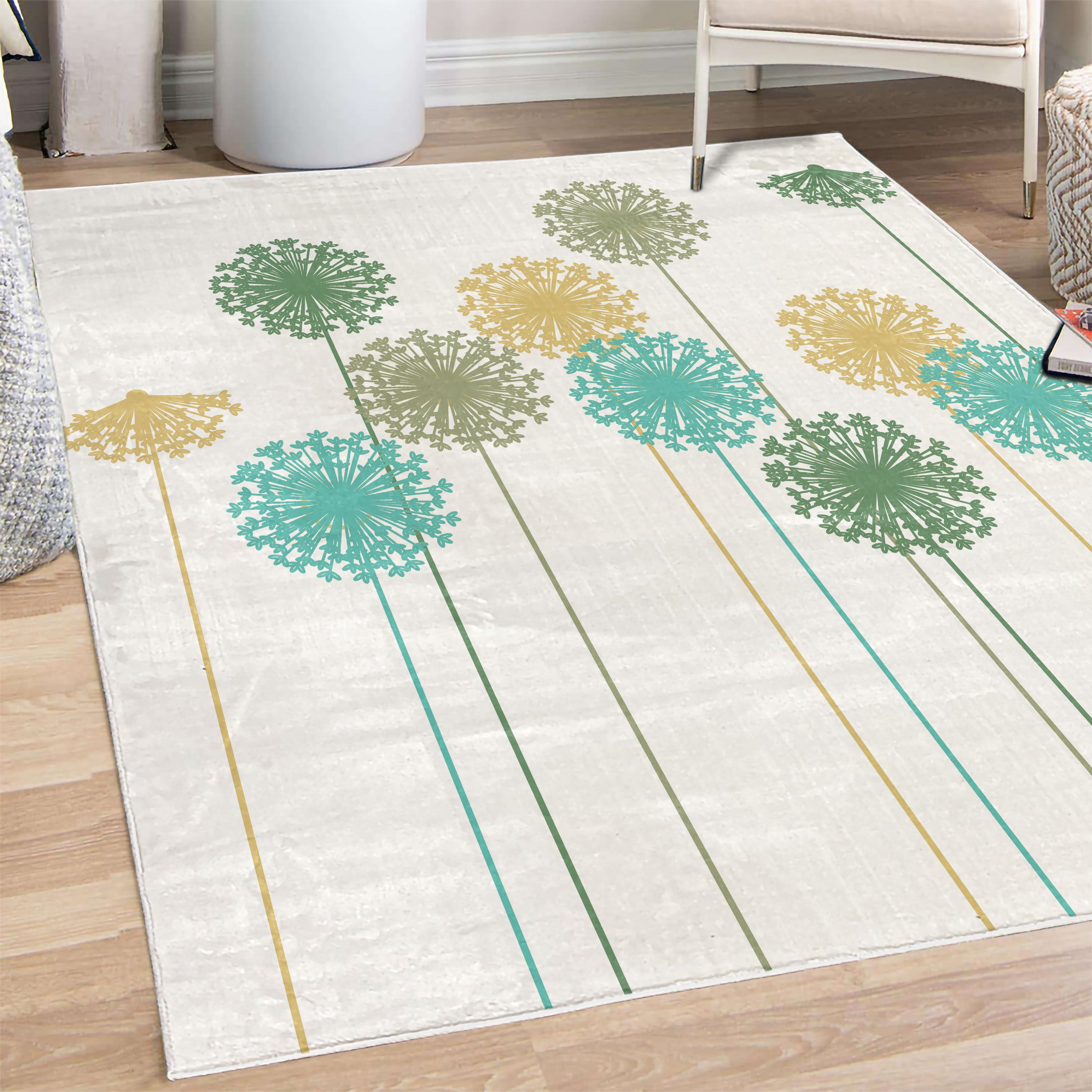 Dandelion Decorative Rug, Abstract Wildflower Silhouettes Botanical ...
