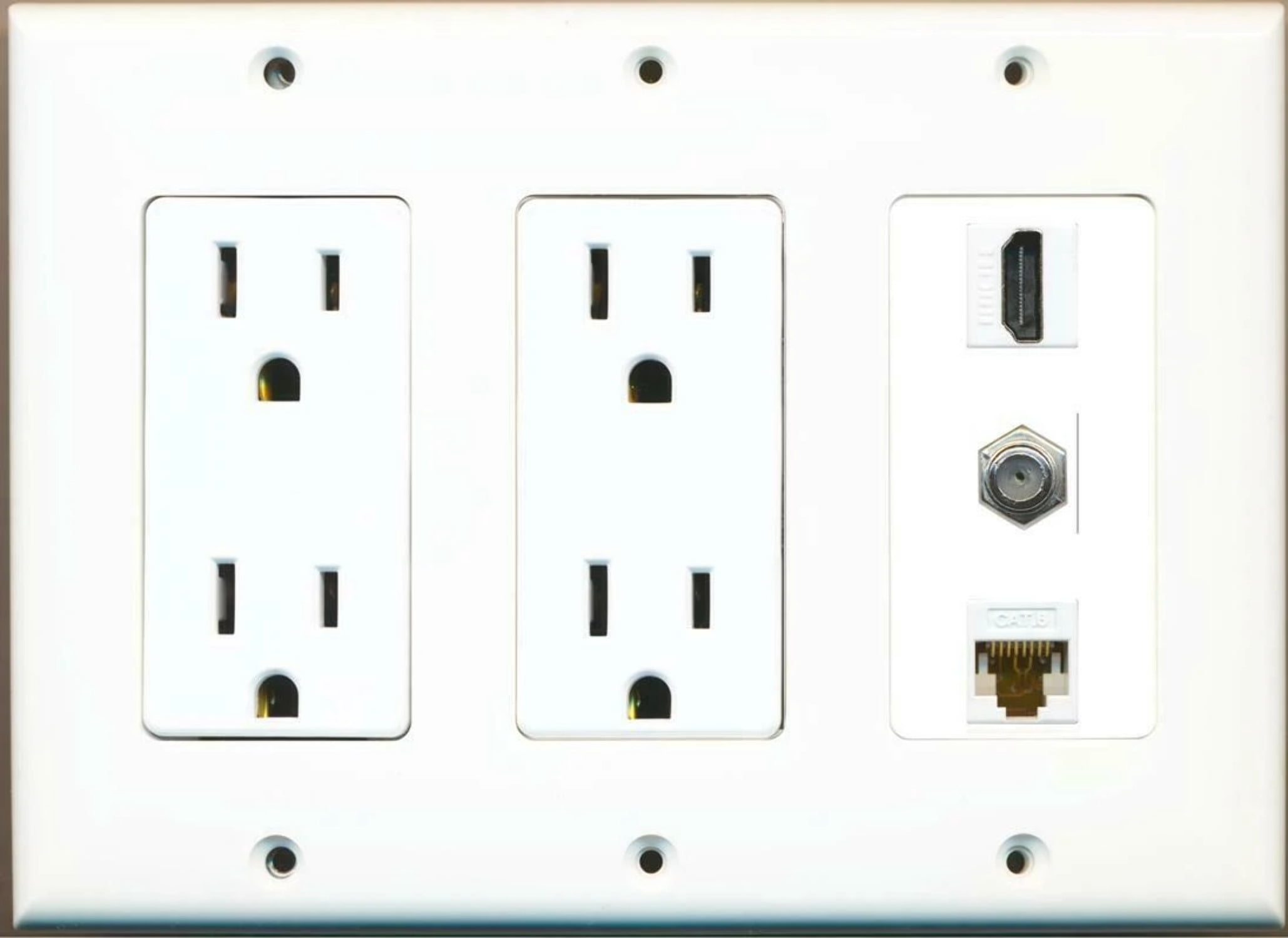 Ultra Spec Cables 2 x 15A Duplex Power Outlets HDMI Coax Cat6 Wall ...