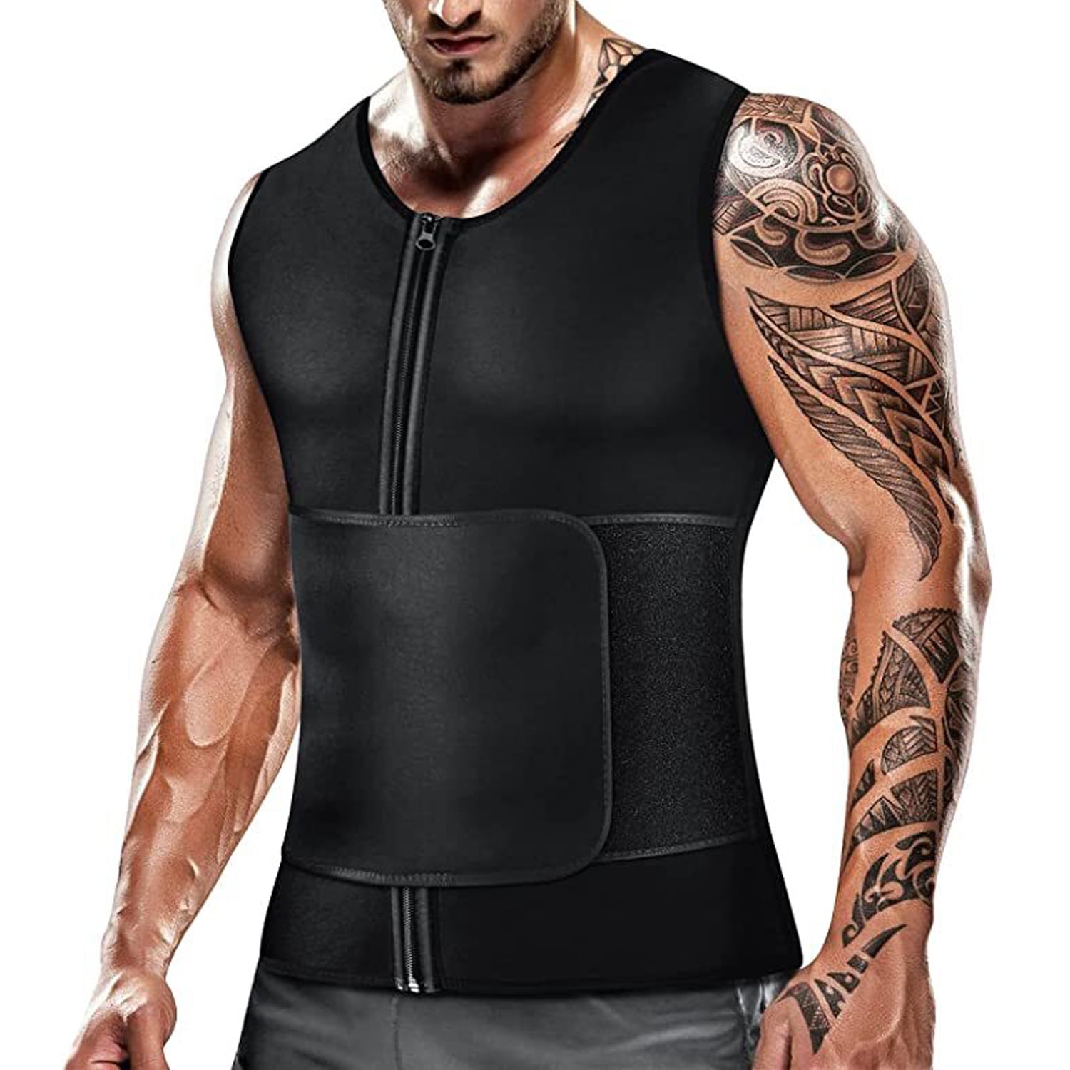 Mens Sweat Sauna Vest for Waist Trainer Zipper Neoprene Tank Top ...