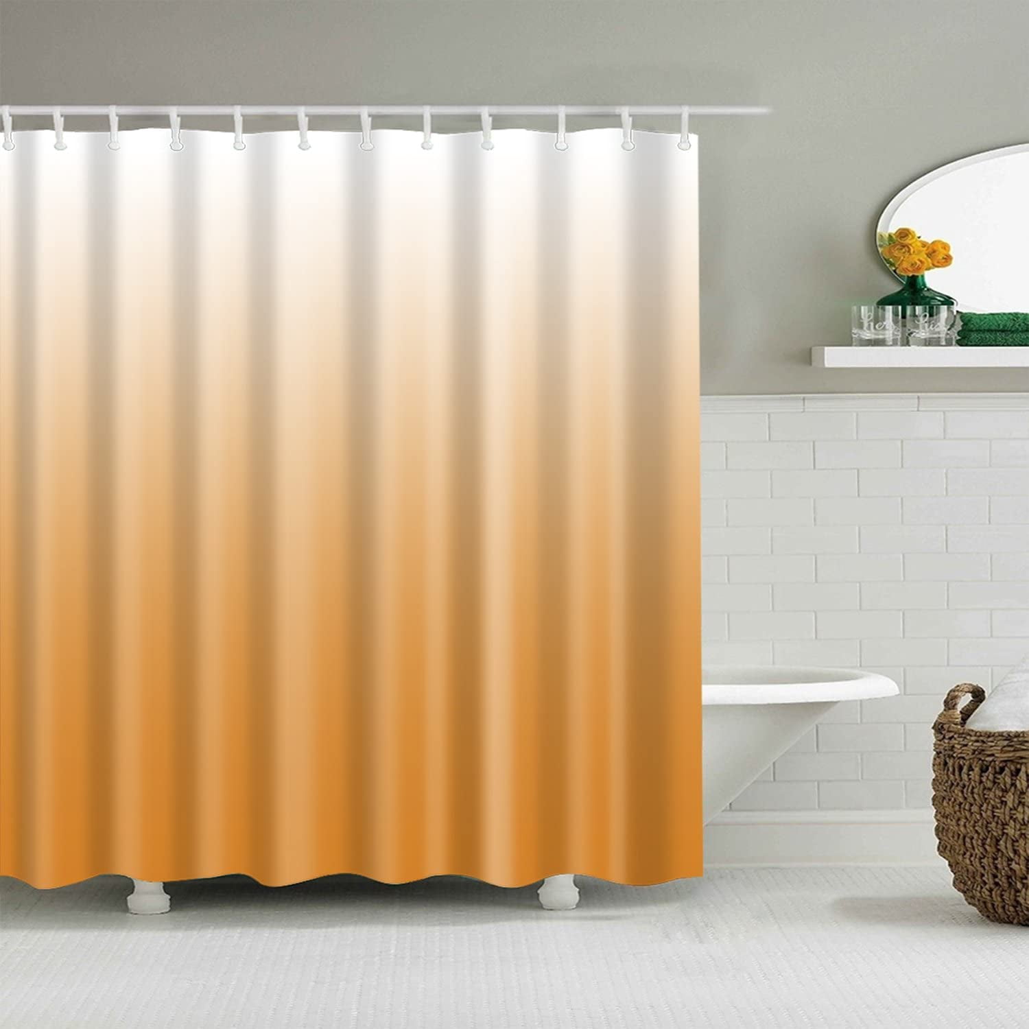 Orange Shower Curtain Gradual Color Ombre 72x72inch Free Hooks 12-Pack ...