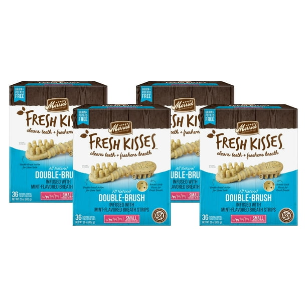 Merrick Fresh Kisses Double-Brush Dental Dog Treats With Mint Breath ...