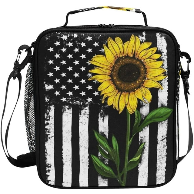 Sunflower Lunch Box American Flag Insulated Lunch Bag Large Freezable ...