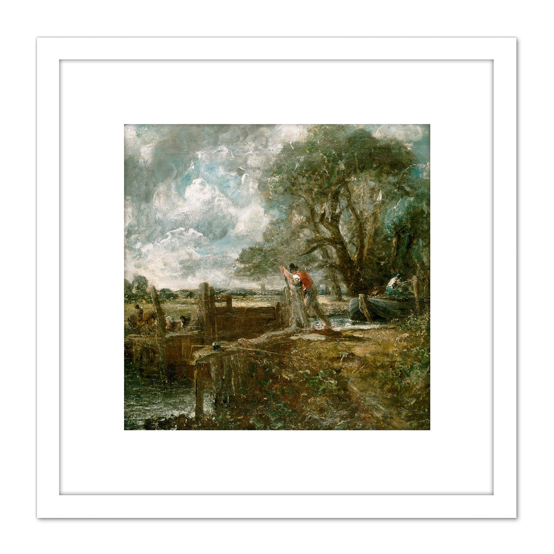 John Constable English Sketch For A Boat Passing A Lock 8X8 Inch Square ...