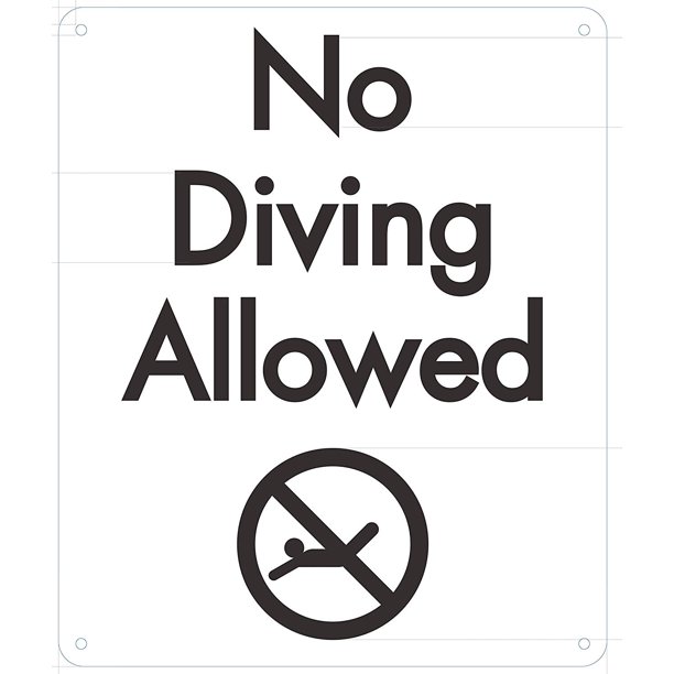 NO Diving Allowed Sign (White, Rust Free Aluminium 10x12, with Symbol ...