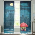 Night City Moon Rain Animal Tulle Sheer Window Curtains for Living Room ...