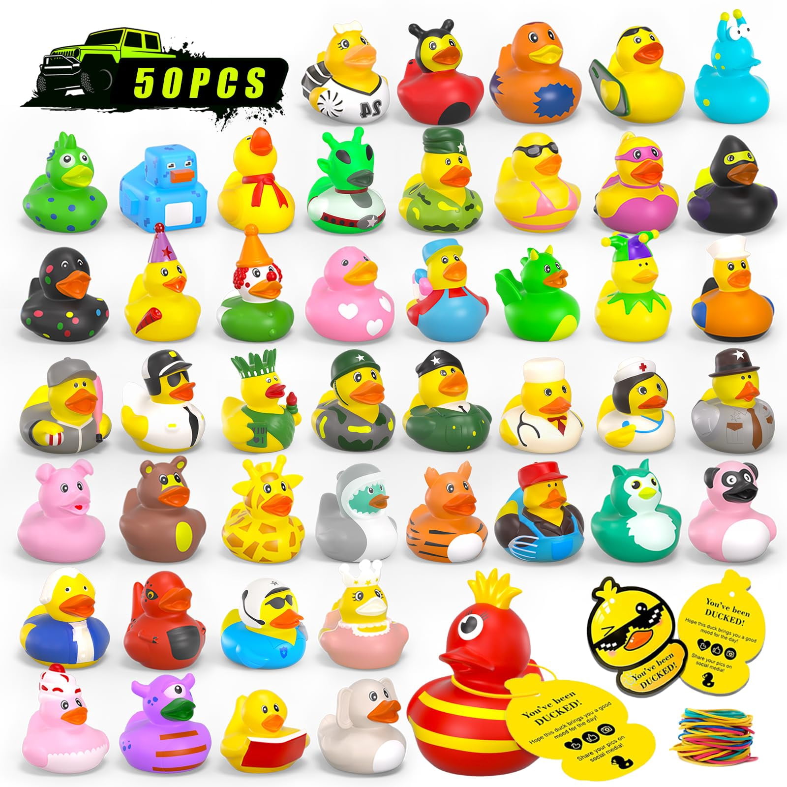 Patos de goma BOZILY, 150 unidades, con etiquetas para bañarse y pasear ...