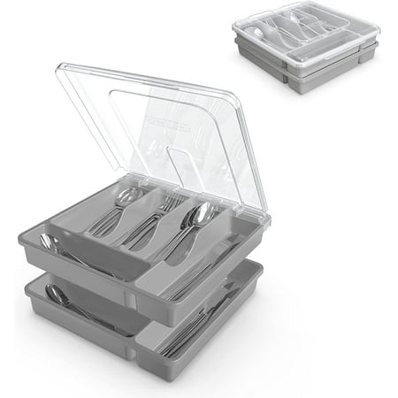 LZMY 2 Layer Large Silverware Tray with Lid,Stackable utensil organizer ...