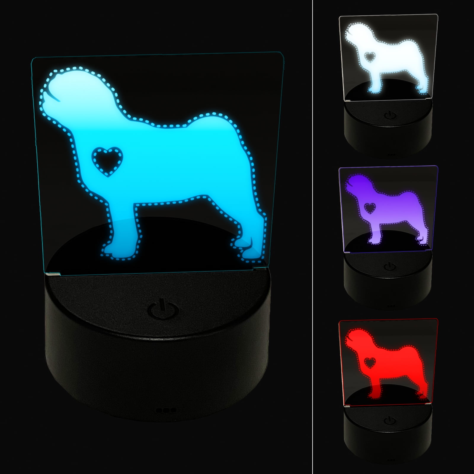 Pug Dog with Heart LED Night Light Sign 3D Illusion Desk Nightstand ...