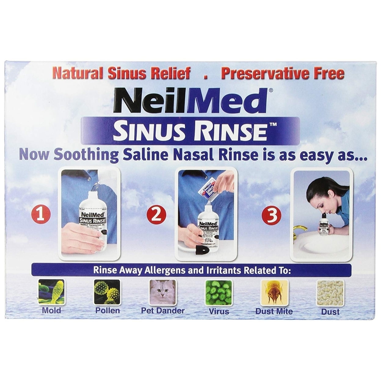 NeilMed Sinus Rinse - 2x8fl oz Bottles Nasamist Saline Spray 75mL - 250 ...